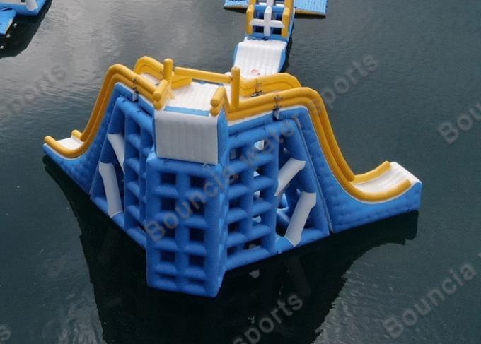 Giant Inflatable Water Jumping Tower With Slide For Lake